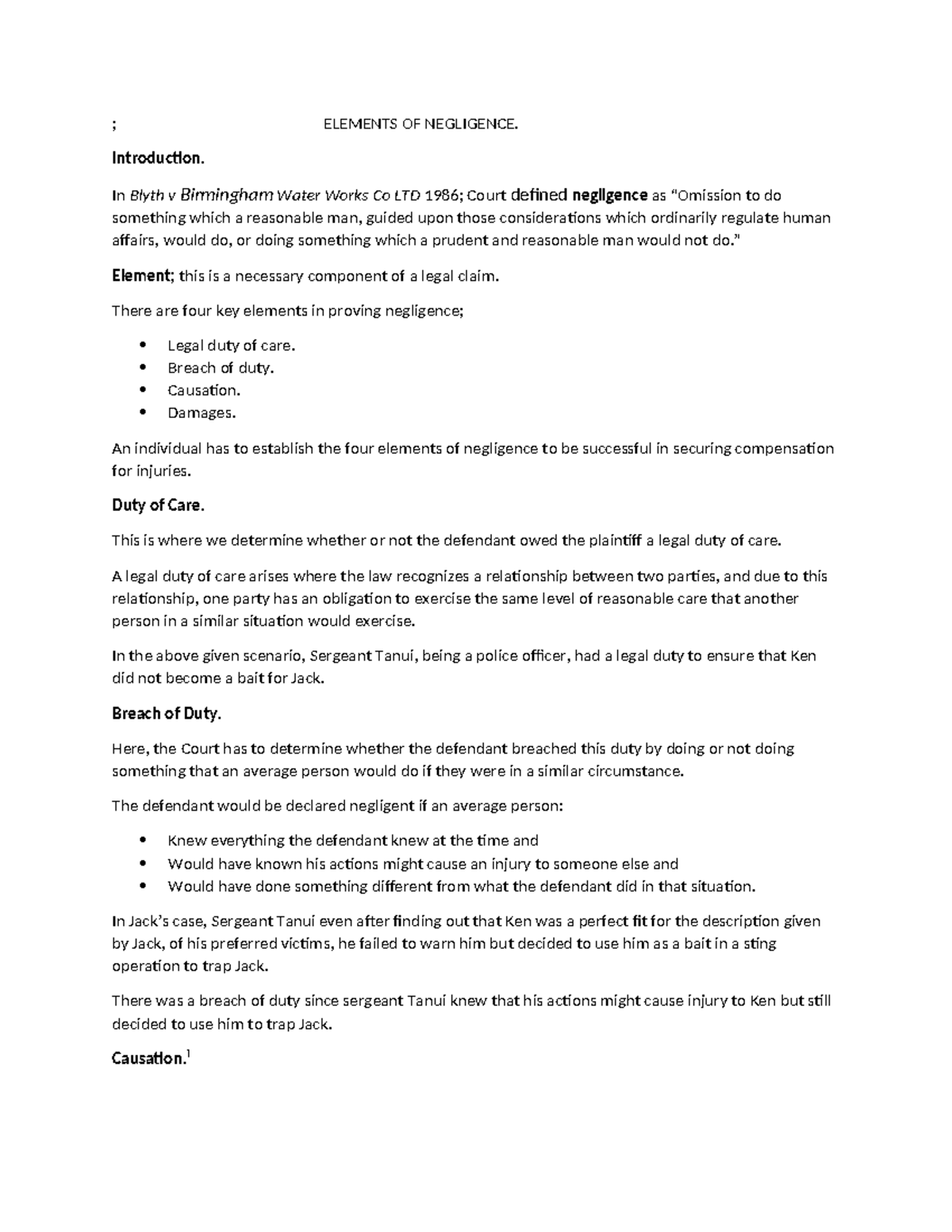 Elements OF Negligence - ; ELEMENTS OF NEGLIGENCE. Introduction. In ...