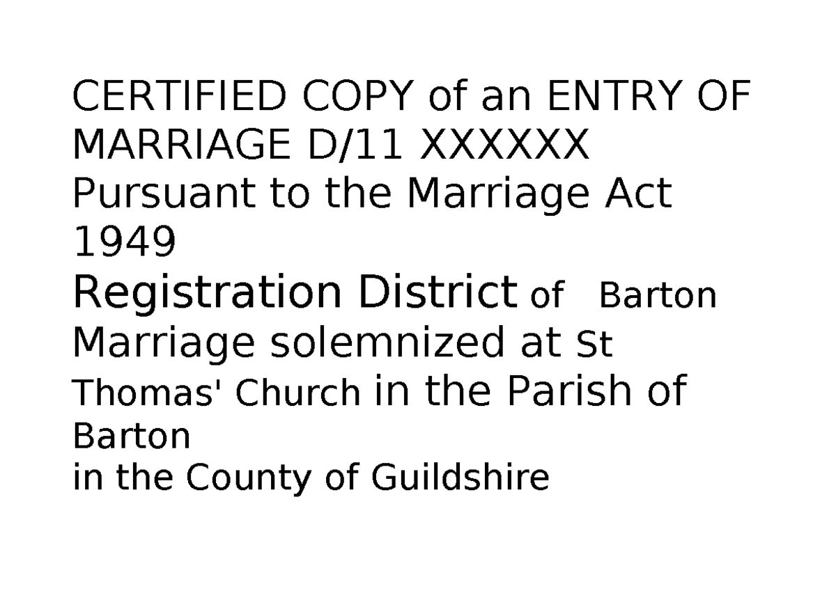 Certified COPY of an Entry OF Marriage D - CERTIFIED COPY of an ENTRY ...