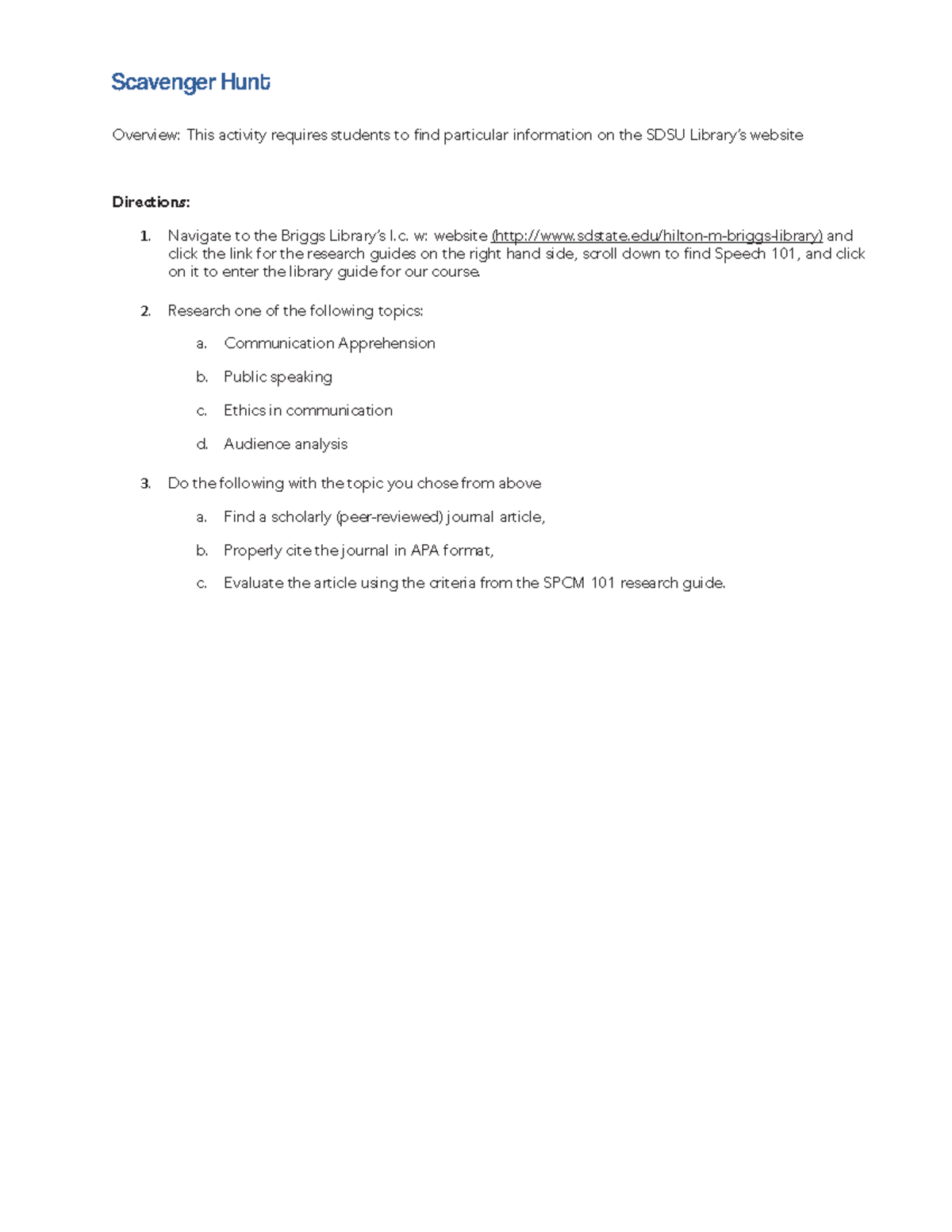 Scavenger Hunt - Scavenger Hunt Overview: This activity requires ...