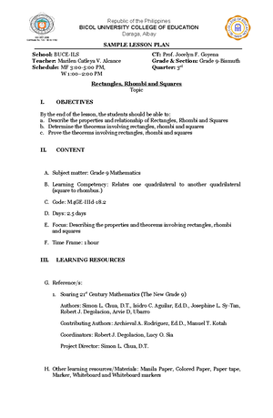 Parts of 5 E's Lesson Plan Template and Sample - Parts of the 5 E’s ...