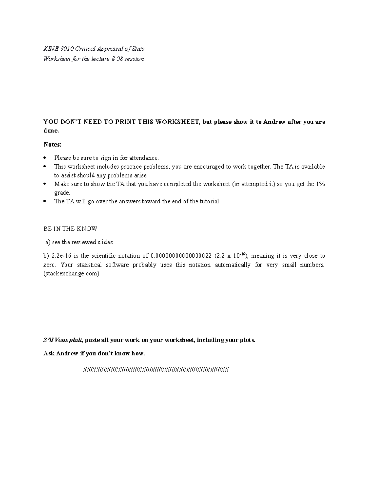 KINE 3010U tutorial - session #8 - KINE 3010 Critical Appraisal of ...