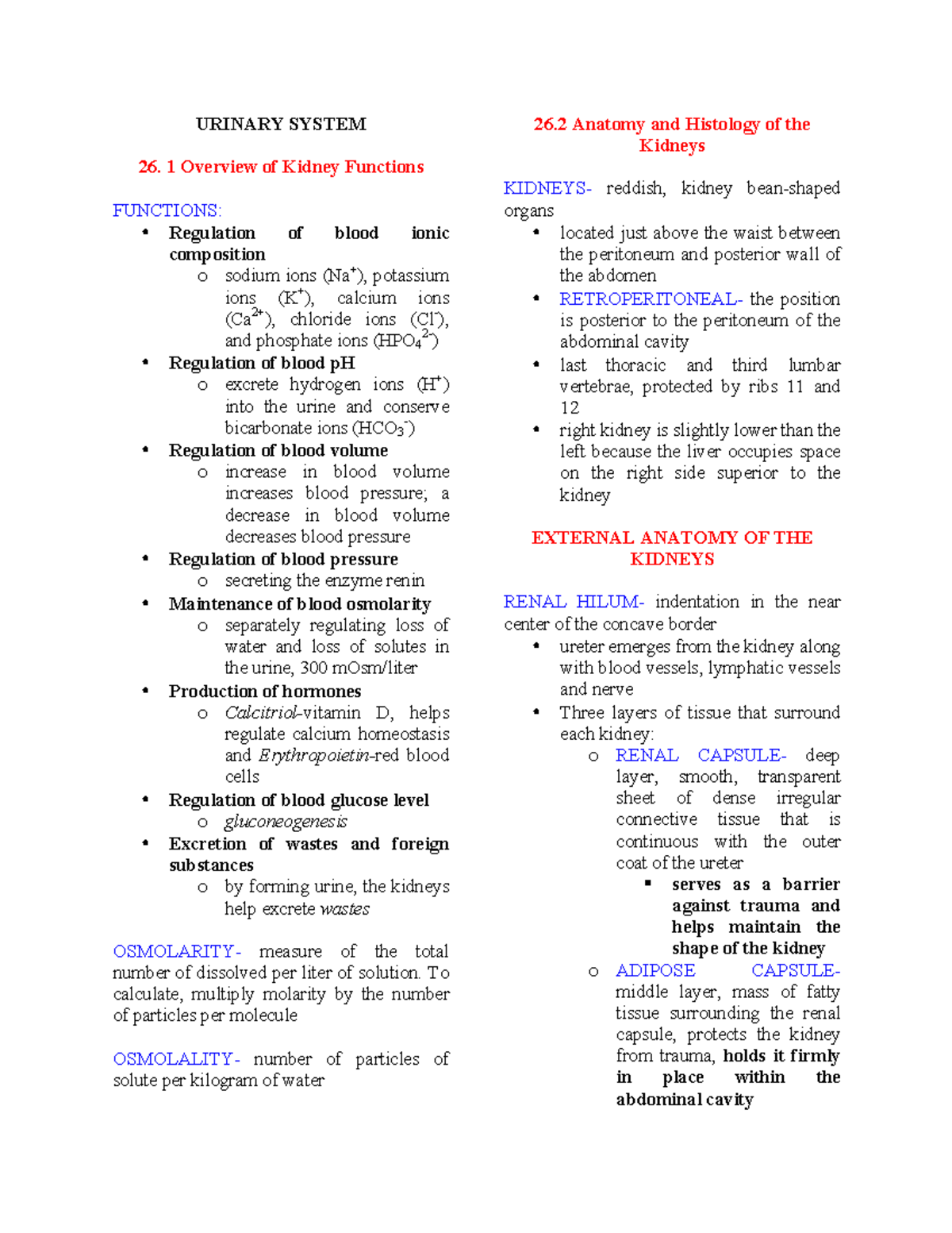 Urinary System - Summary Principles of Anatomy and Physiology - URINARY ...