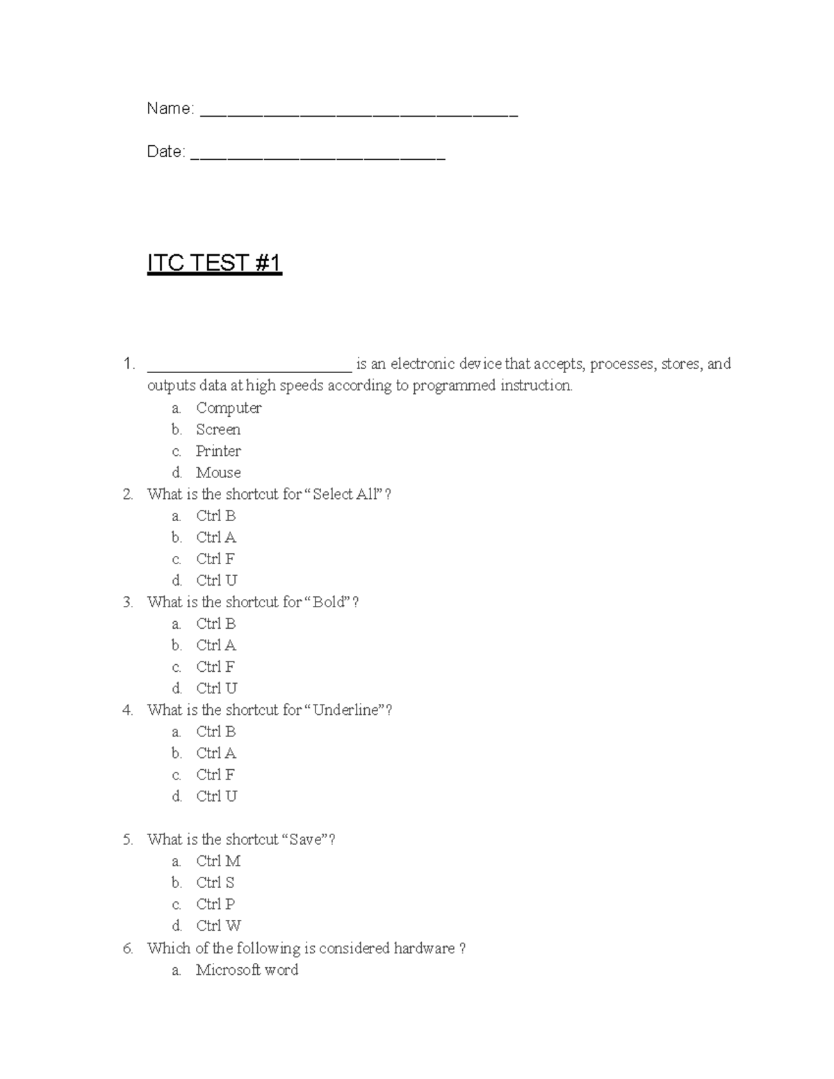 Itc test - anony - Name: ___________________________________ Date