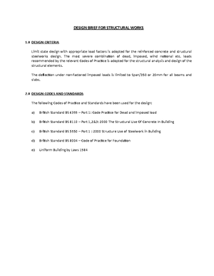 Structural Design Brief for Project - DESIGN BRIEF FOR STRUCTURAL WORKS ...