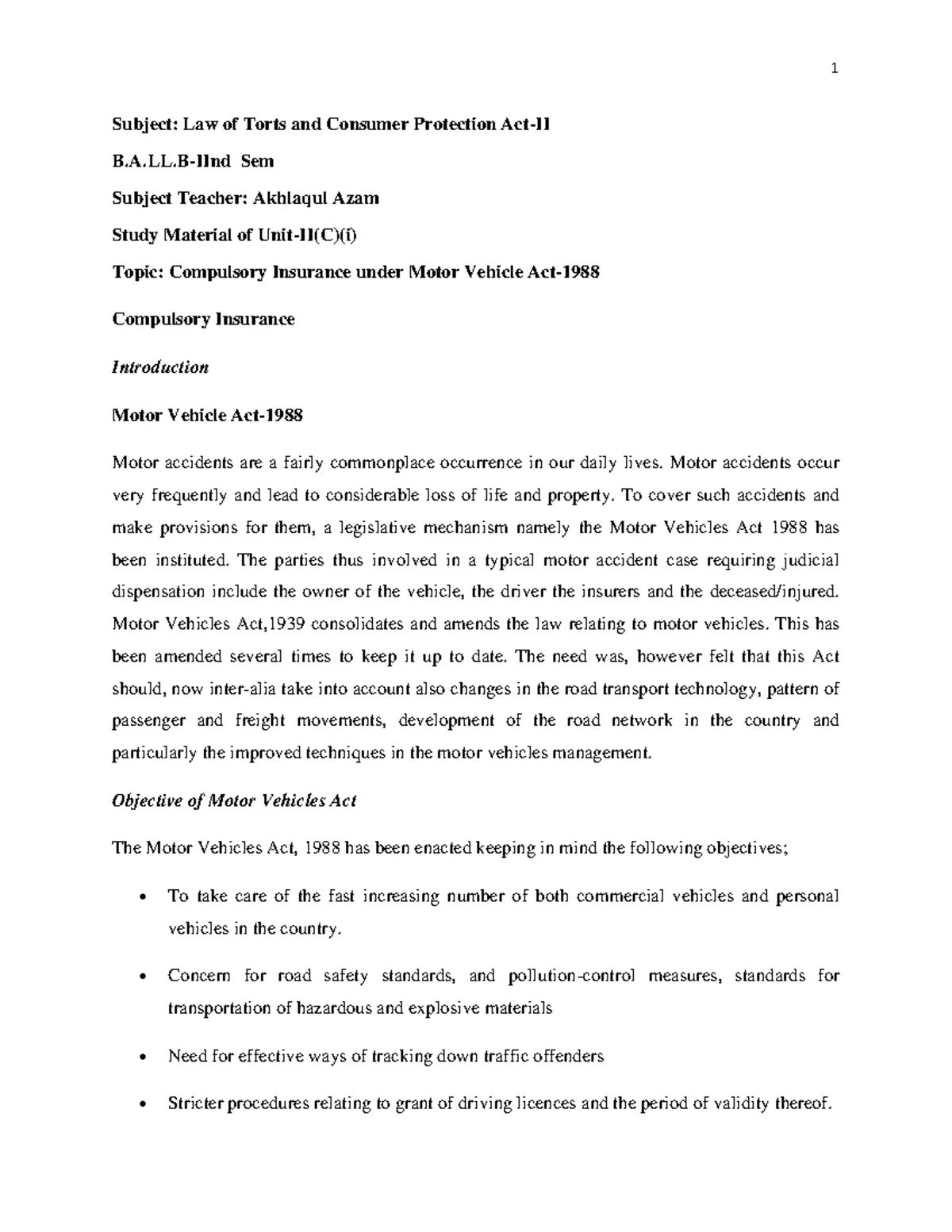 100003356 - life insurance notes - Subject: Law of Torts and Consumer ...