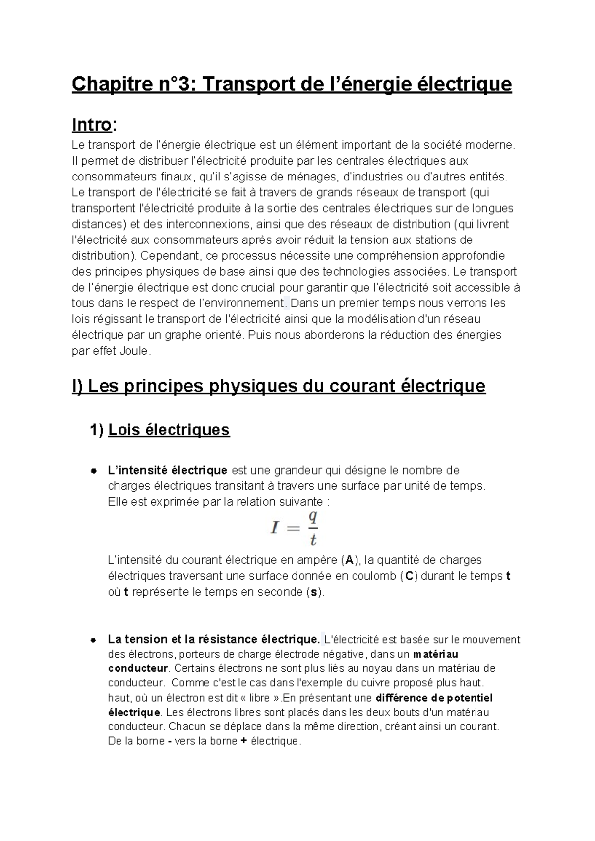 Cours Transport de l’énergie électrique physique - Chapitre n°3 ...