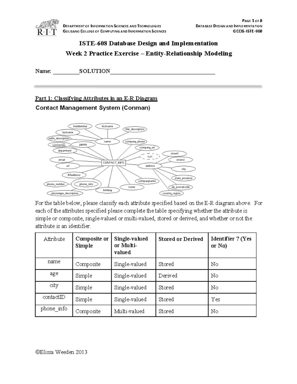 Week 2 Practice Exercise Solution - DEPARTMENT OF INFORMATION SCIENCES ...