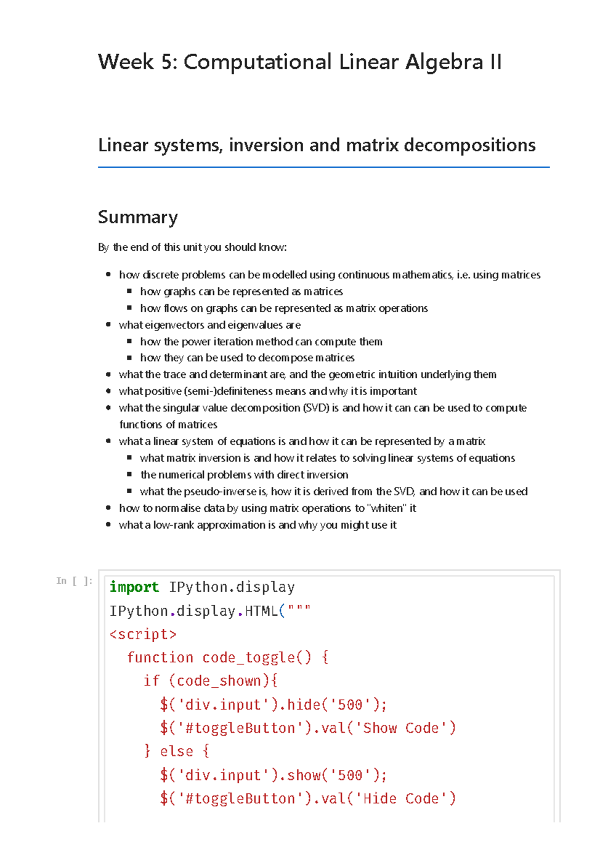 Week 5 matrices ii reprint - Week 5: Computational Linear Algebra II ...