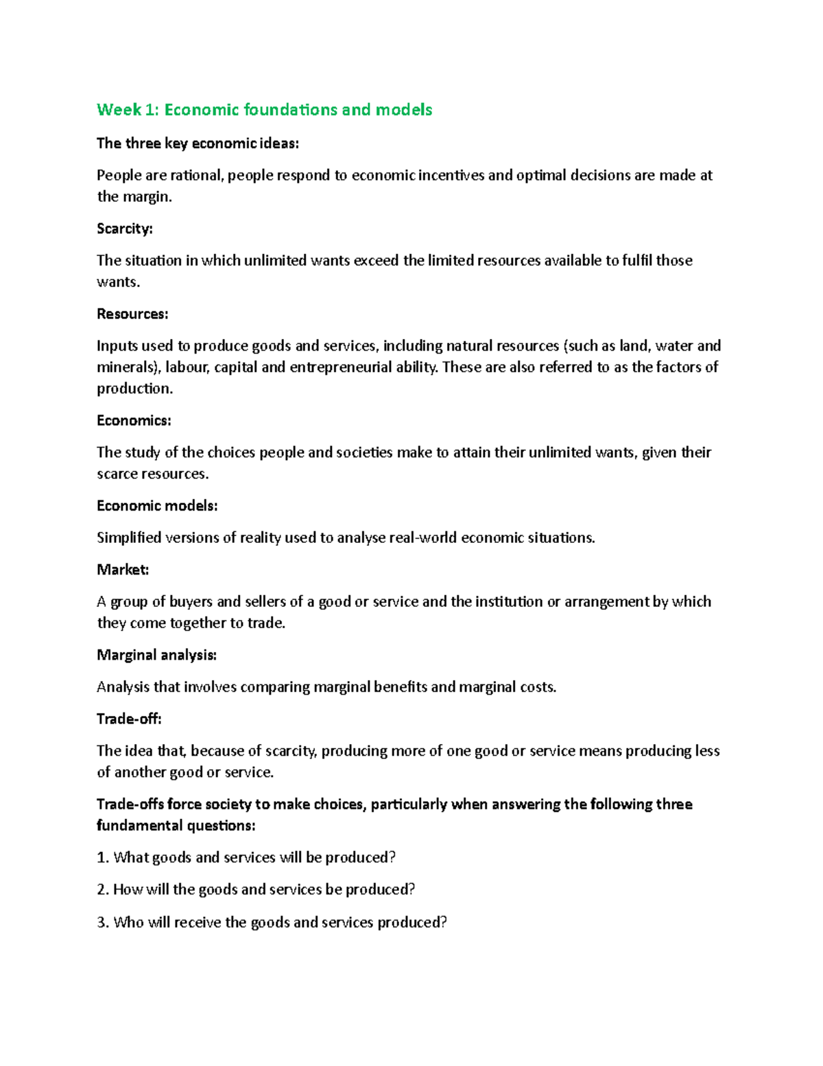 All Econ Weekly Definitions - Week 1: Economic foundations and models ...