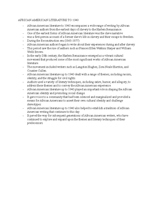 African American Literature Since 1940 Notes 1 - AFRICAN AMERICAN ...