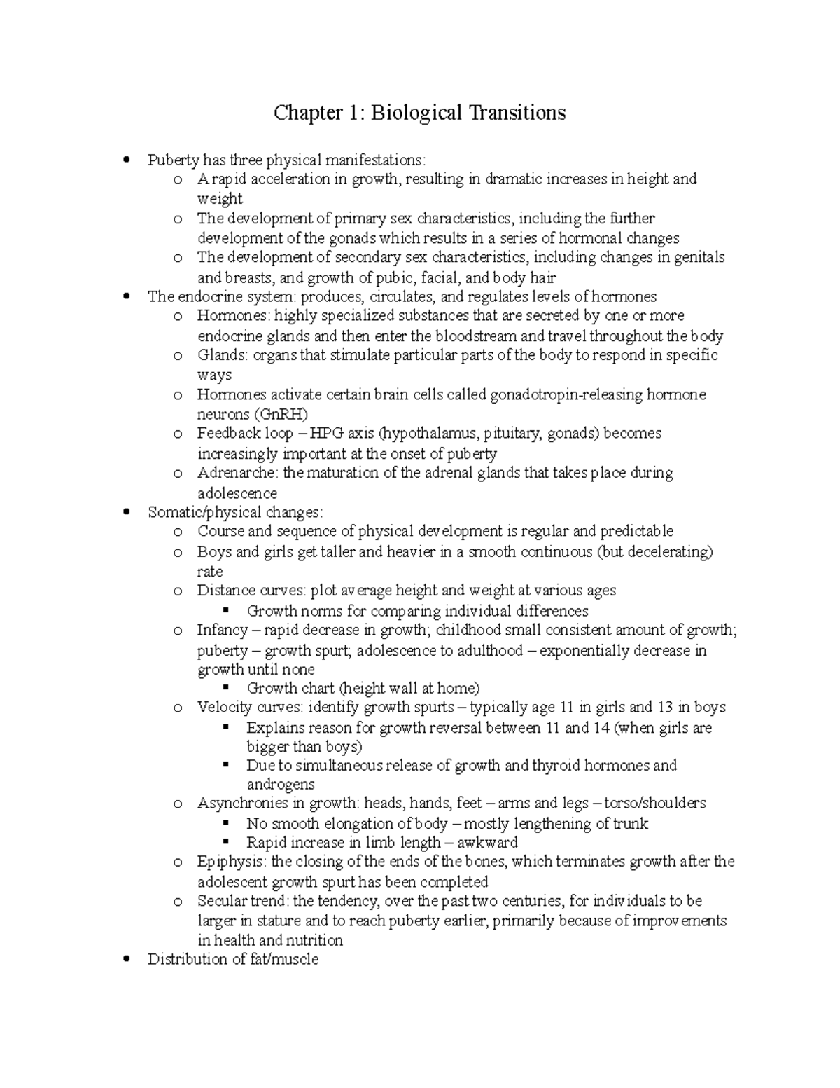 Chapter 1 - Biological Transitions - Studocu