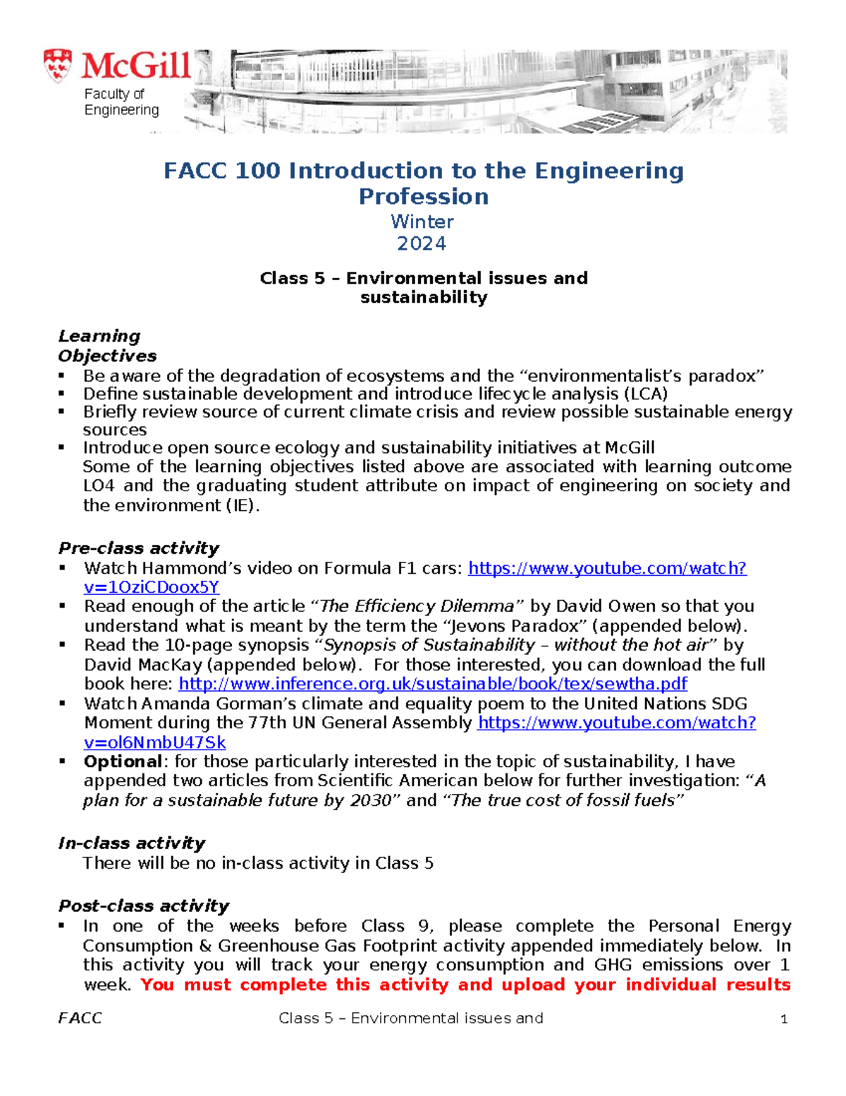 Class 5 prep - Engineering FACC Class 5 – Environmental issues and 1 ...