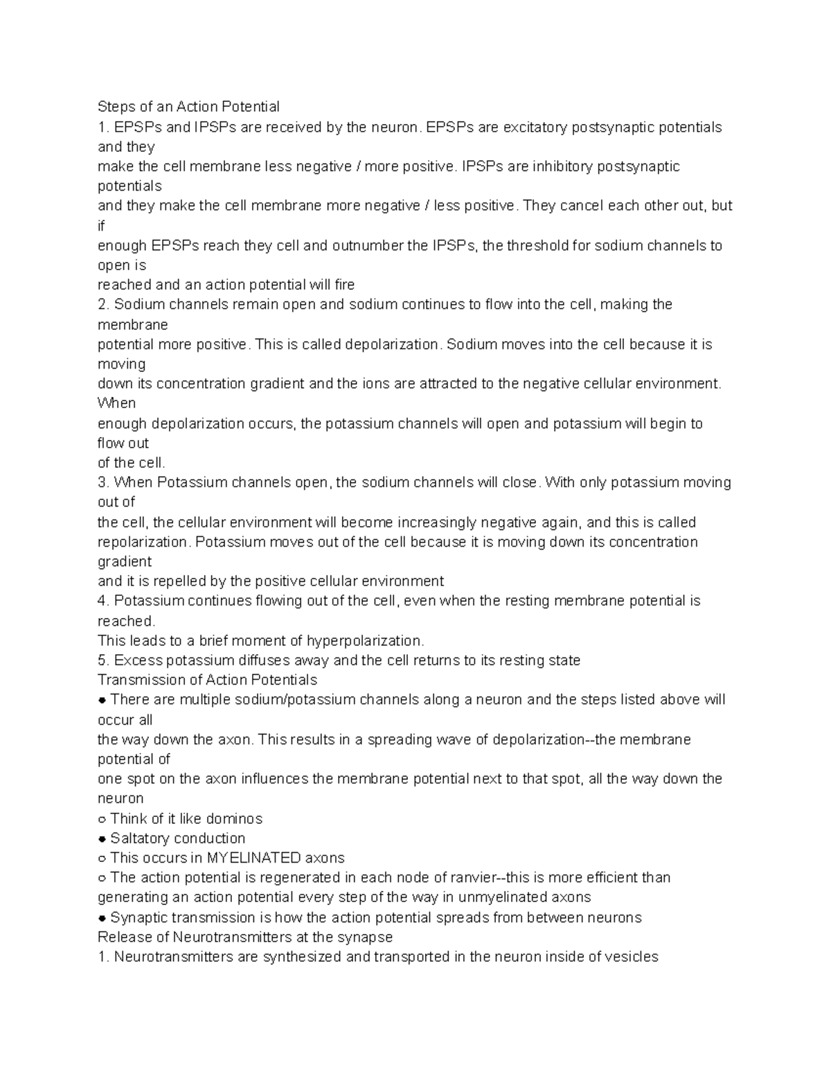Neuro psych chapter 7 lecture notes - Steps of an Action Potential ...