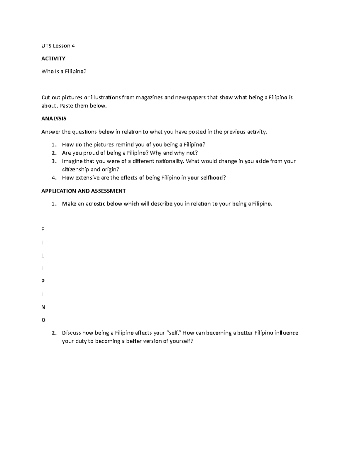 UTS Lesson 4 - This is my understanding after watching the video clip - UTS Lesson 4 ACTIVITY ...