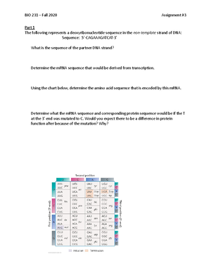 Assignment 3- Genetics - BIO 231 – Fall 2020 Assignment # Part 1 The ...
