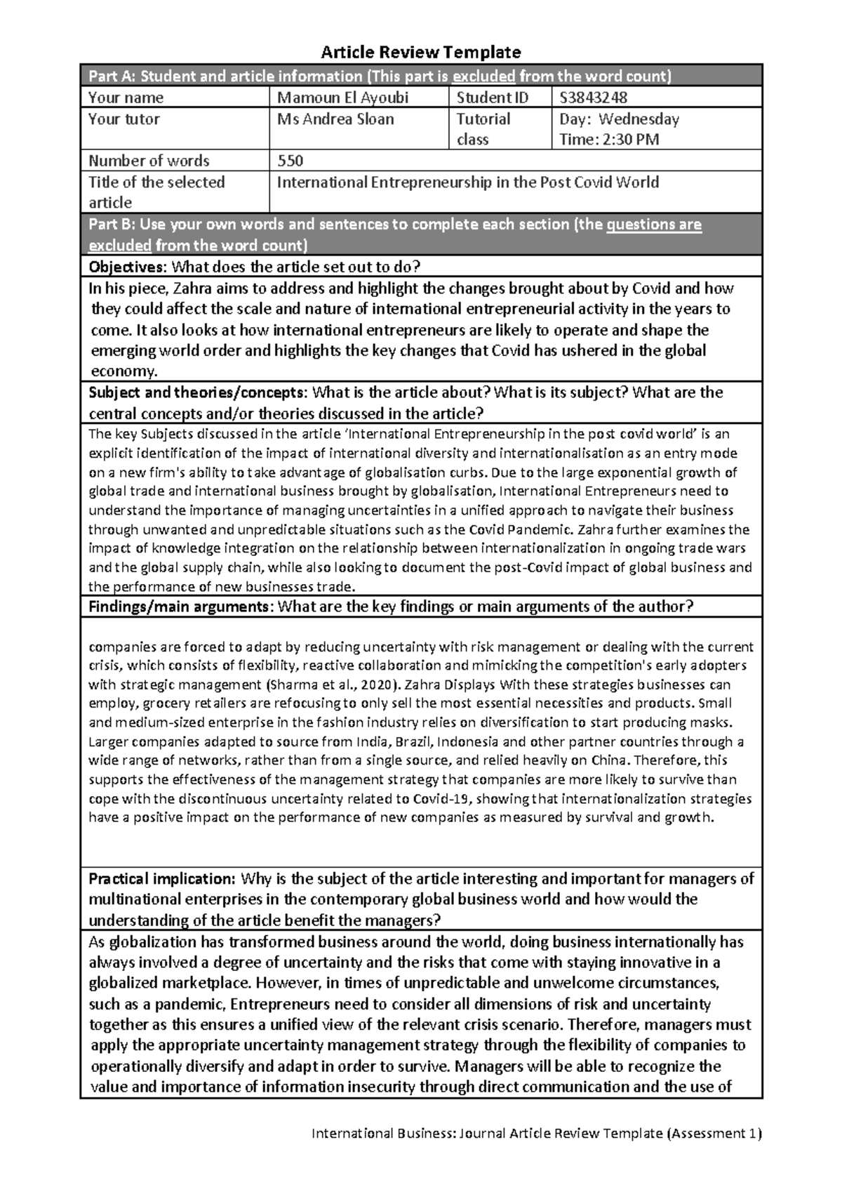 Article Review Template-Global business - International Business ...