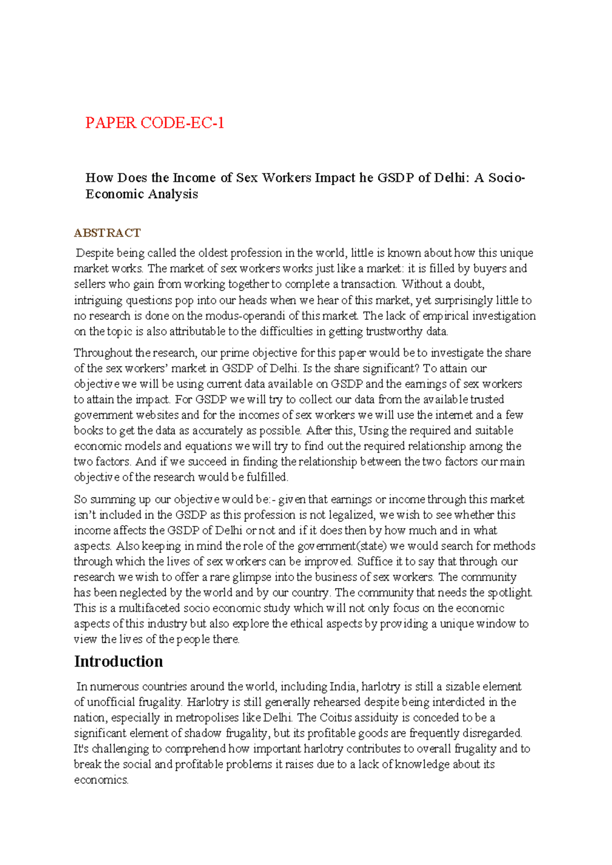 Paper CODE EC-1 - PAPER CODE-EC- How Does the Income of Sex Workers ...