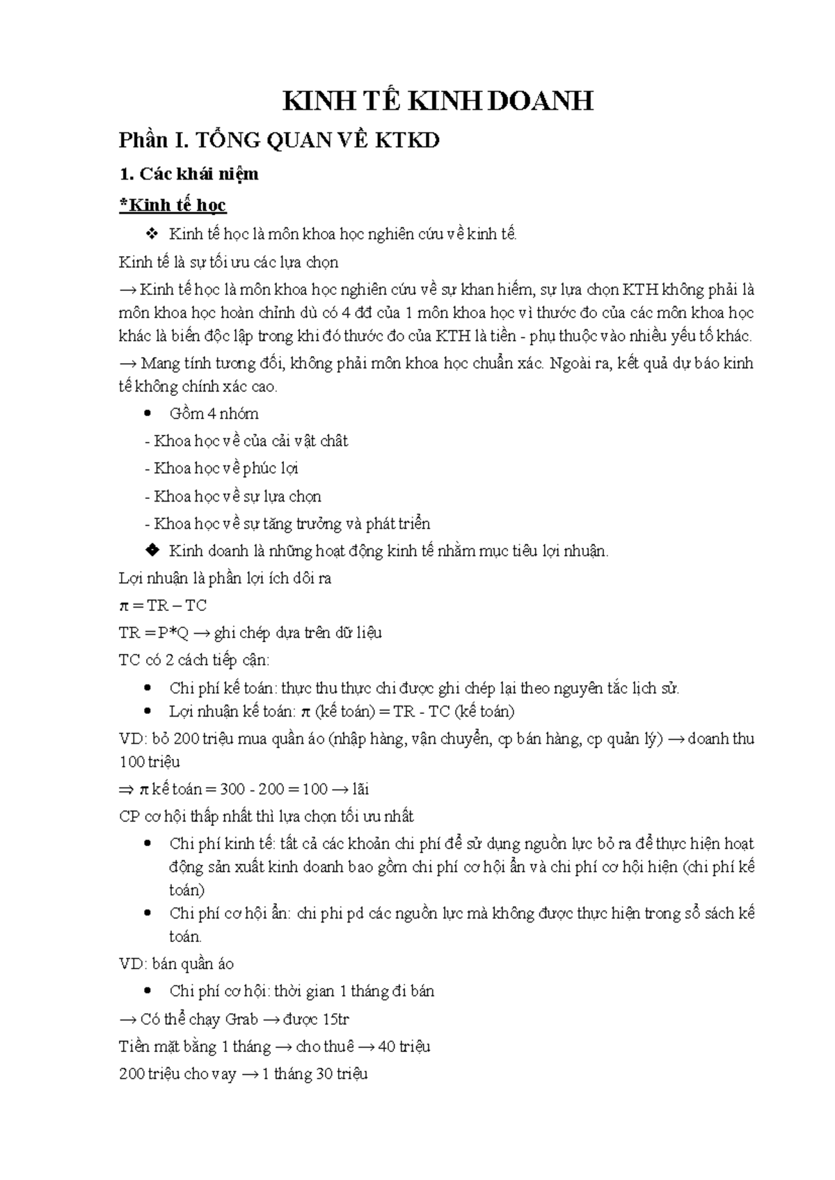 KINH TẾ KINH Doanh - Note KTKD - KINH TẾ KINH DOANH Phần I. TỔNG QUAN ...