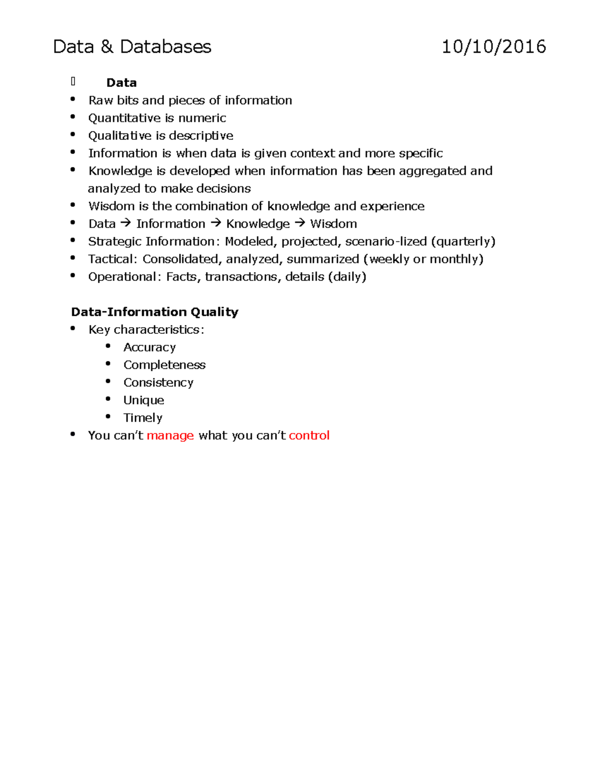 Chapter 4 - Information management systems - Data Databases Data Raw bits and pieces of ...
