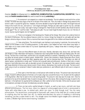 1st summative CRW 2 - SUMMATIVE TEST IN CRITCAL READING AND WRITING ...