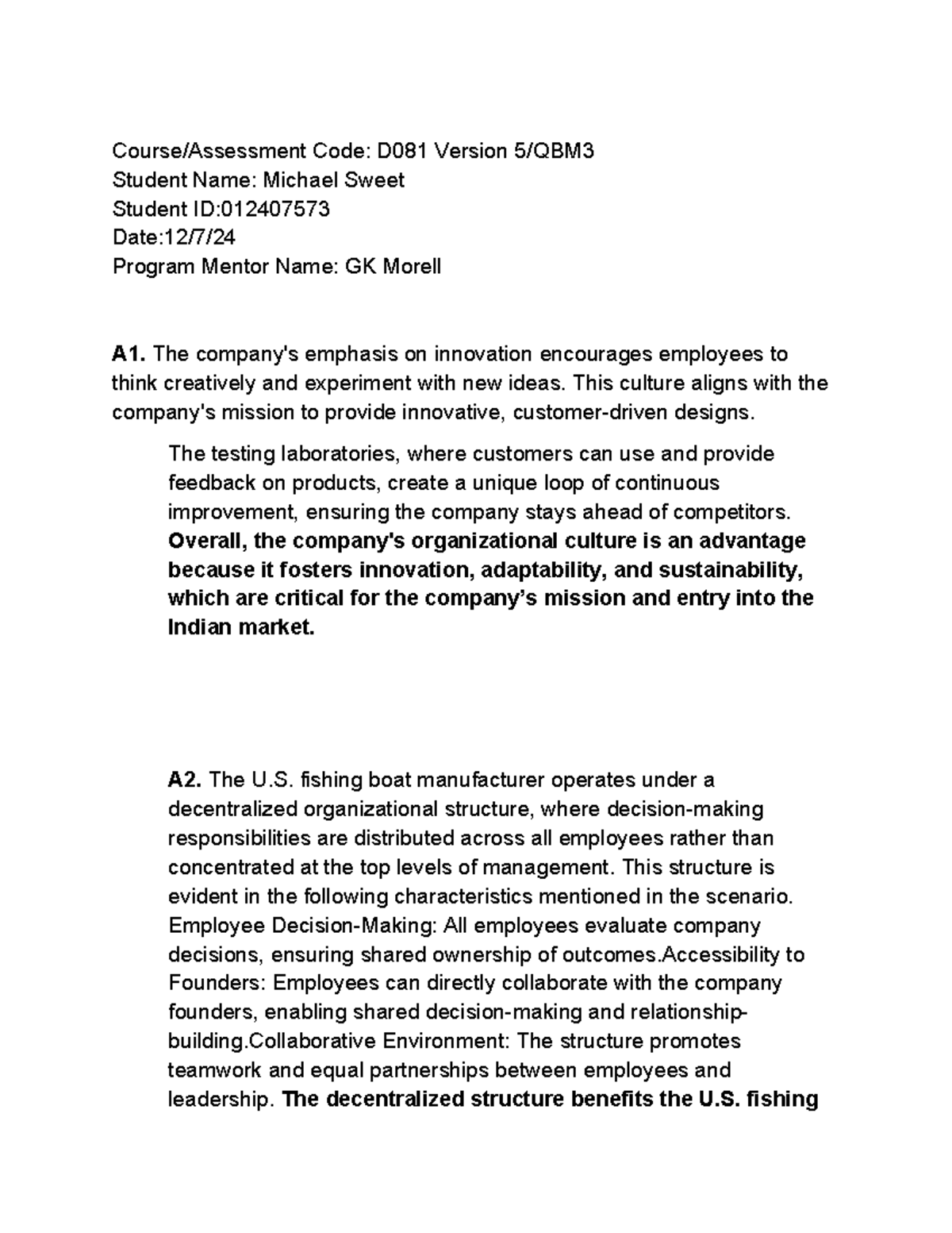 Task 1 final revised - passed as competent - Course/Assessment Code ...