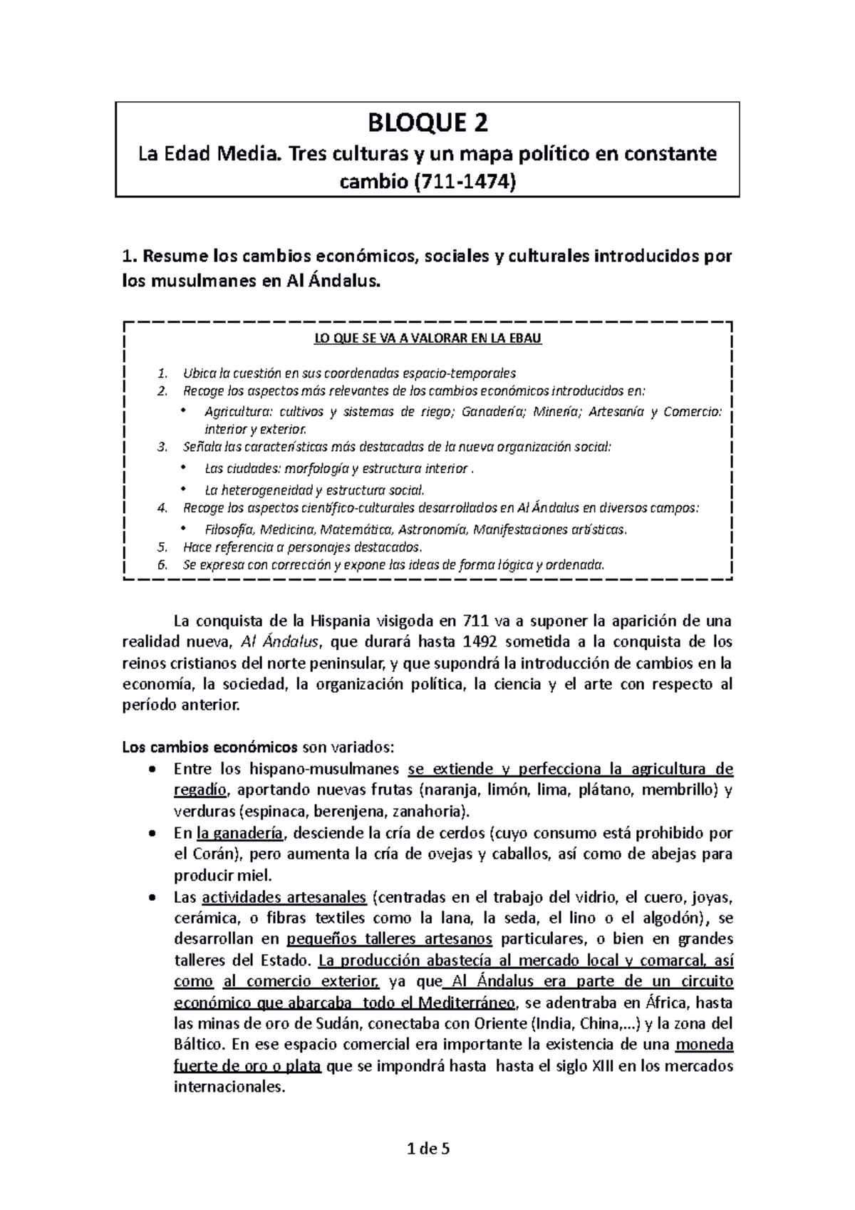 Bloque 2 - BLOQUE 2 La Edad Media. Tres culturas y un mapa político en constante cambio (711 ...