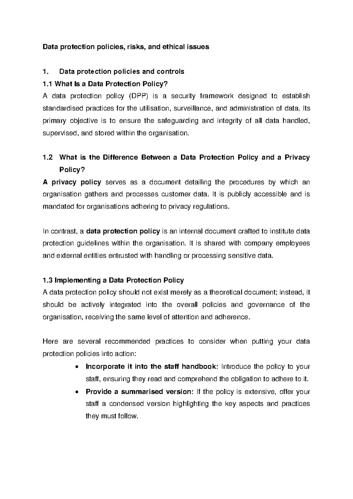 Week 6 notes Data Protection Policies, risks, and ethical issues 20-22 ...