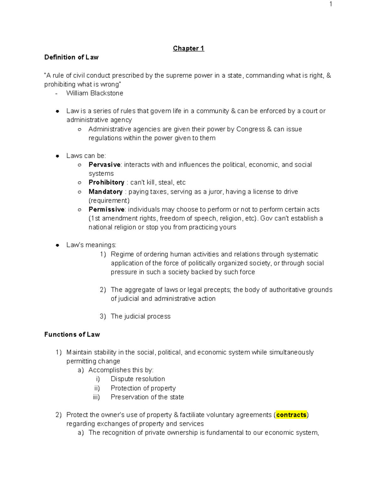 Chapters 1-3 HW Notes - Summary Legal Framework Business - 1 Chapter 1 ...