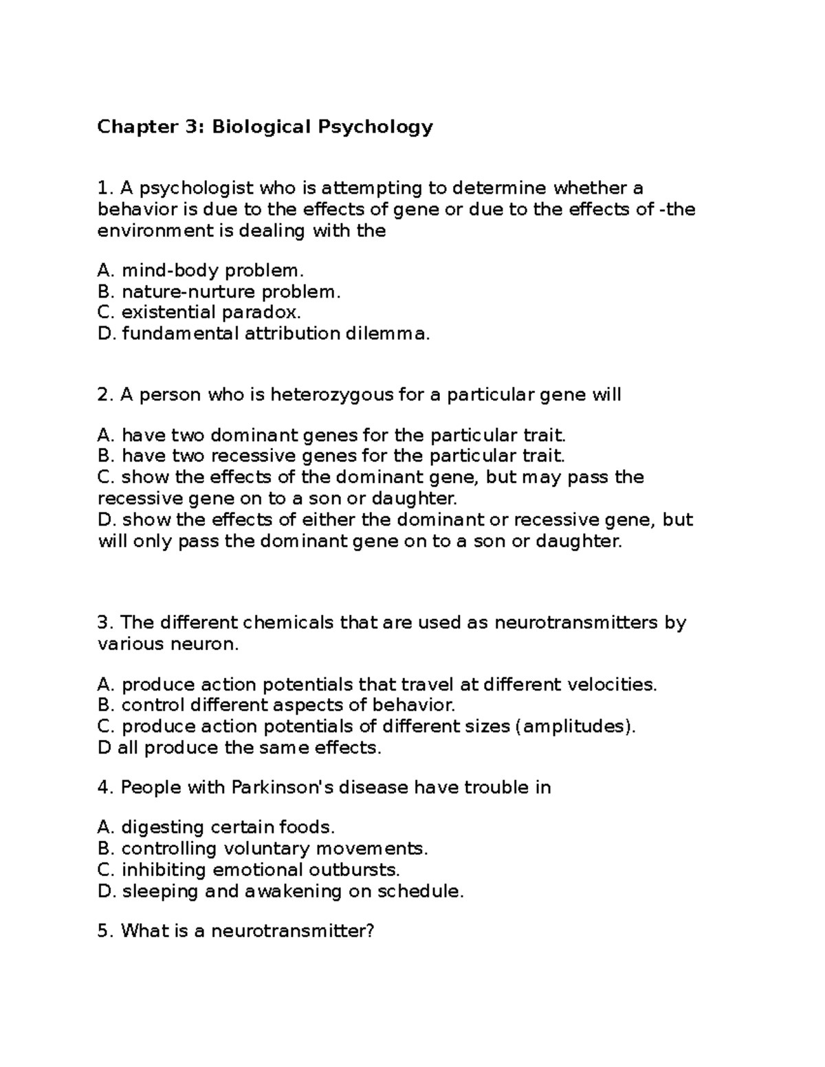 Chapter 3 Biological Psychology 2 - Chapter 3: Biological Psychology A ...