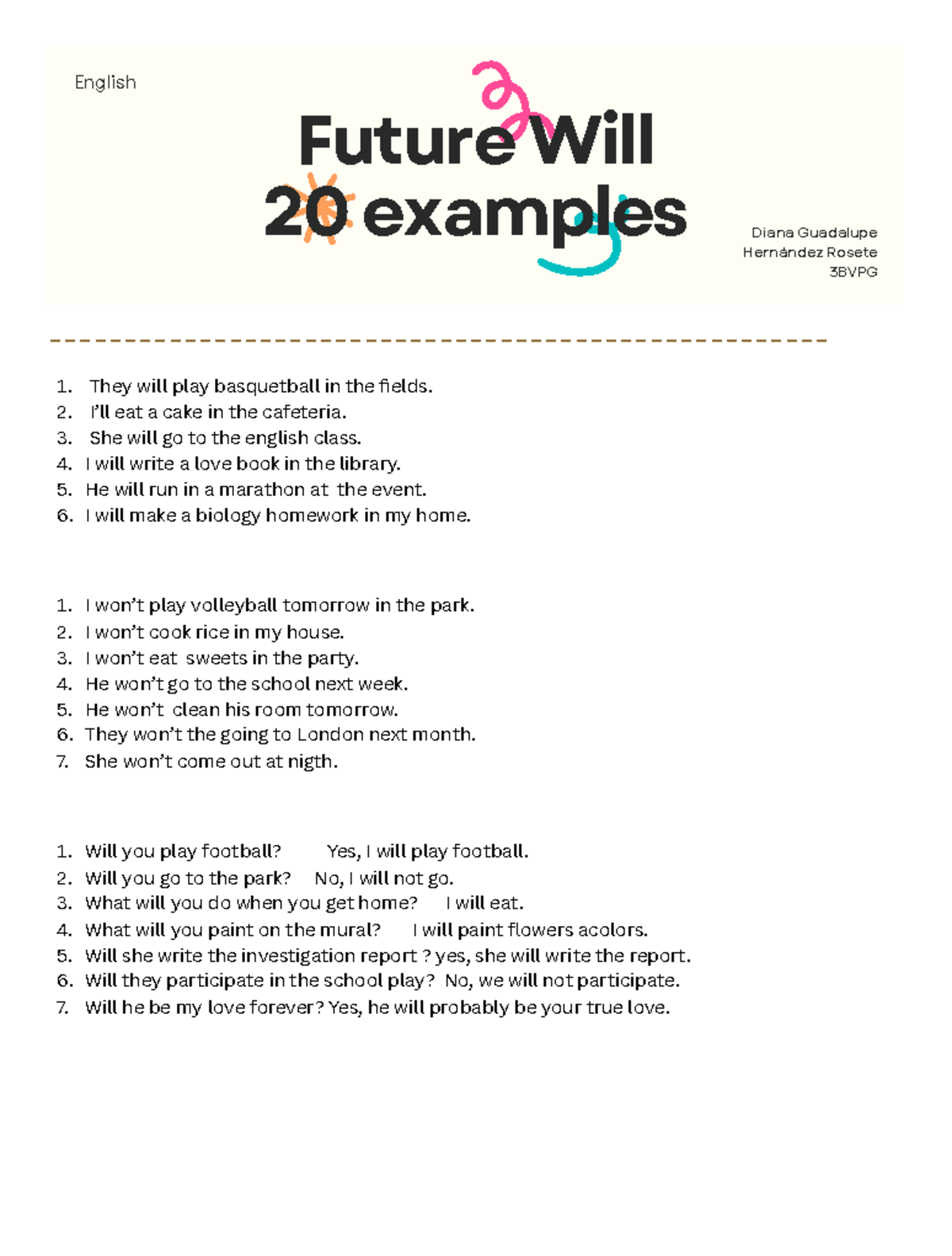 20 examples Future Will - English Diana Guadalupe Hernández Rosete ...