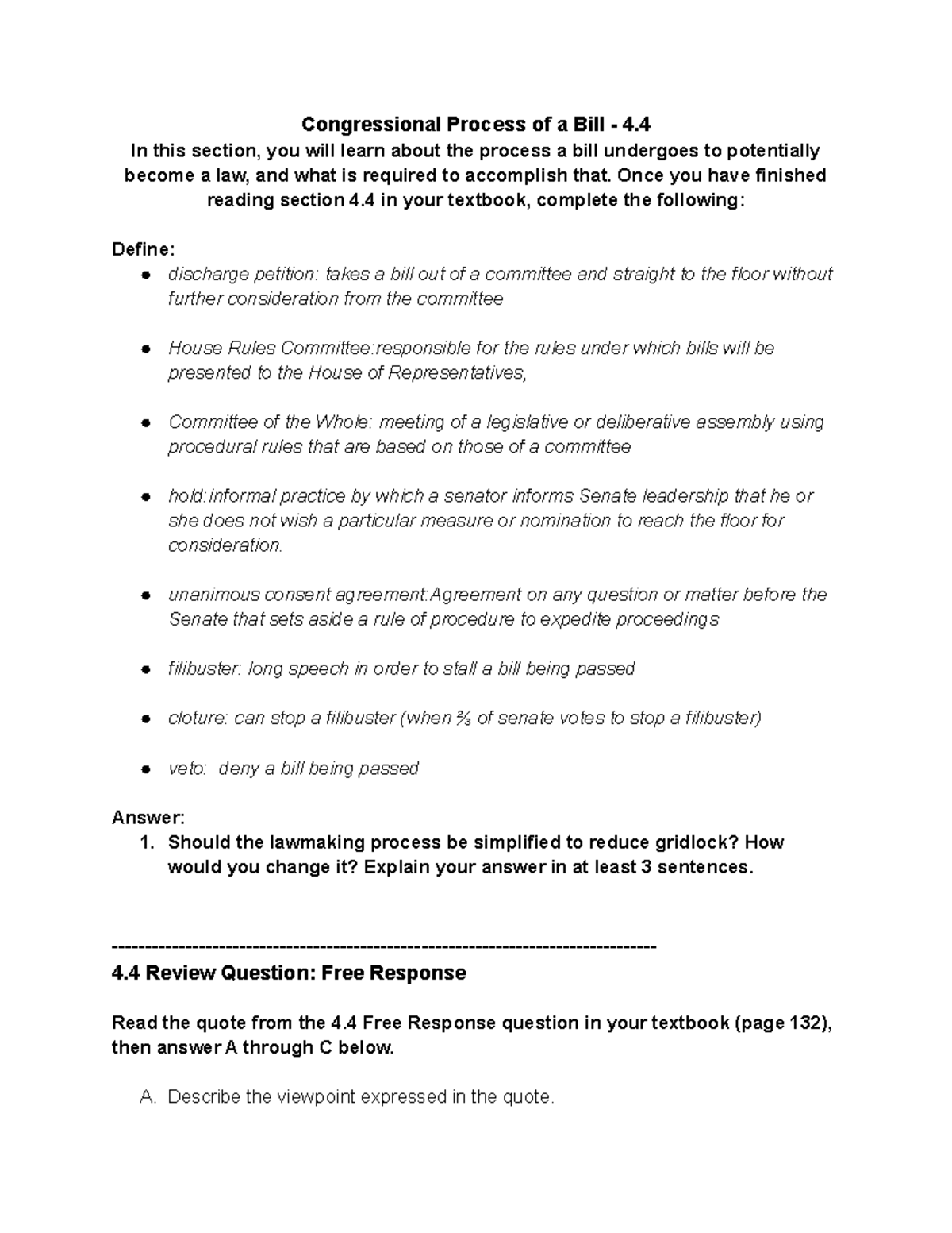 Copy of 4.4 - Congressional Process of a Bill - Congressional Process ...