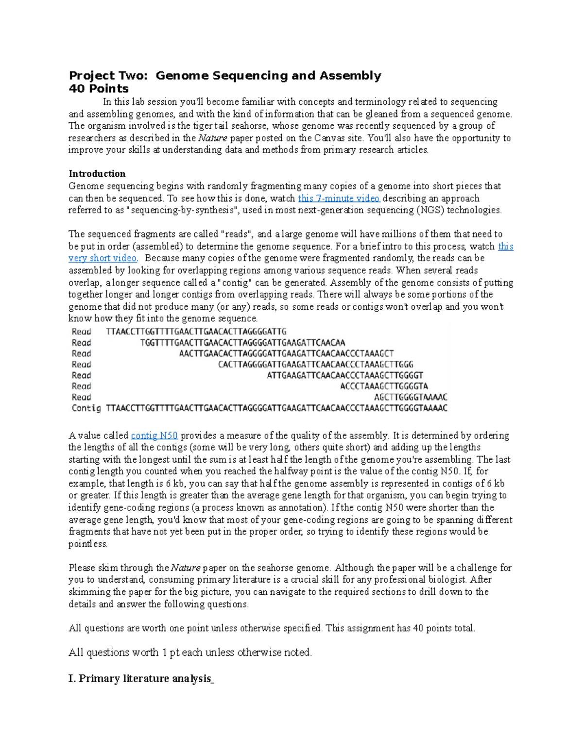 LAB Assignment 2- Genome sequencing and assembly - Project Two: Genome ...