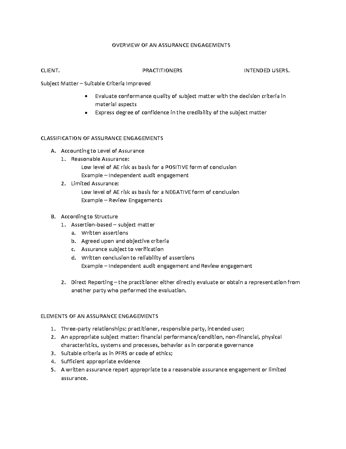 Overview of an Assurance Engagements - OVERVIEW OF AN ASSURANCE ...