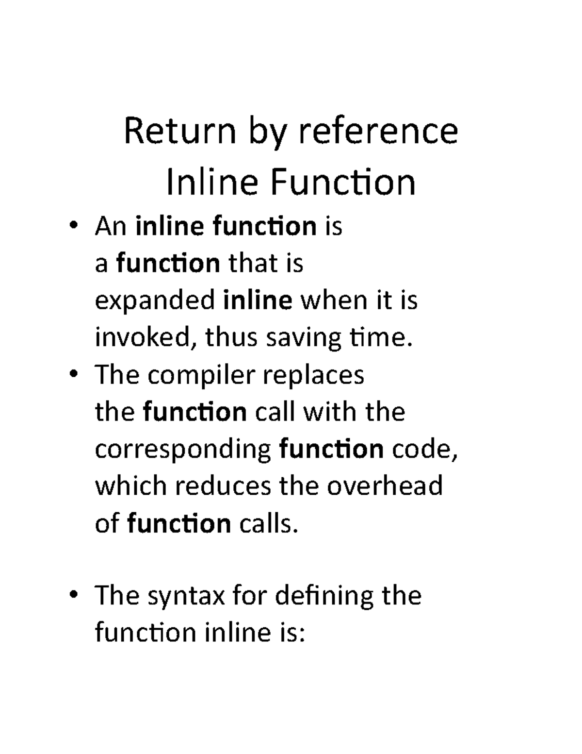 1inline And Function Overloading Return By Reference Inline Function • An Inline Function Is A