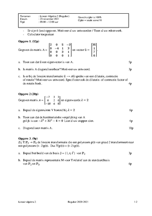 Lin Algebra 2Werkjes - Lineaire algebra 2 - Studocu