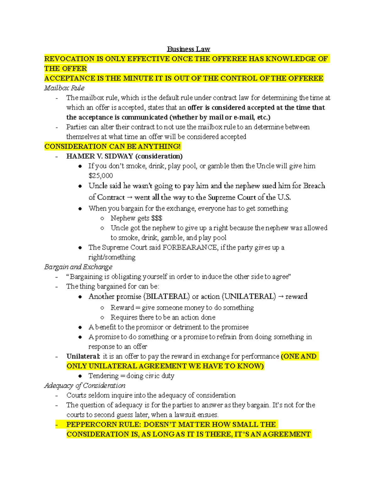 Revocation - Business Law REVOCATION IS ONLY EFFECTIVE ONCE THE OFFEREE ...