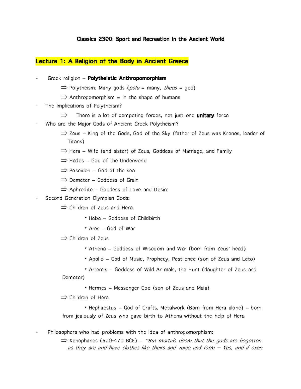 Greek winter term classics 2300 - Classics 2300: Sport and Recreation in the Ancient World ...