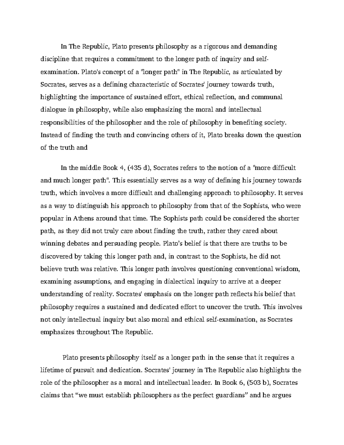 Phil essay 1 - Plato's republic - In The Republic, Plato presents ...