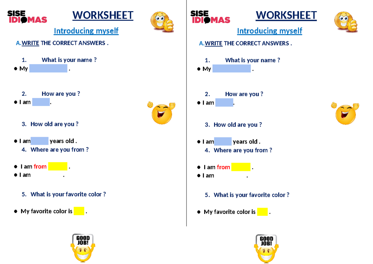 Introducing Myself Worksheet - WORKSHEET Introducing myself A THE ...