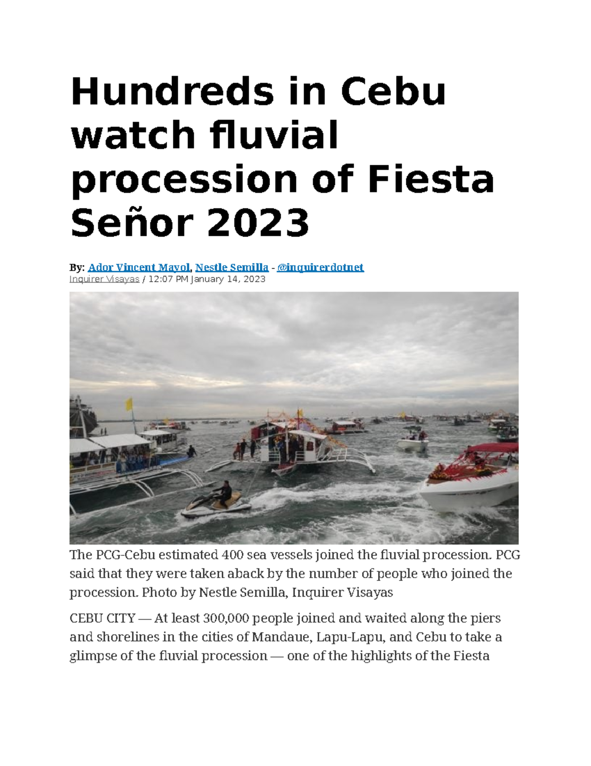 Hundreds in Cebu watch fluvial procession of Fiesta Señor 2023 ...