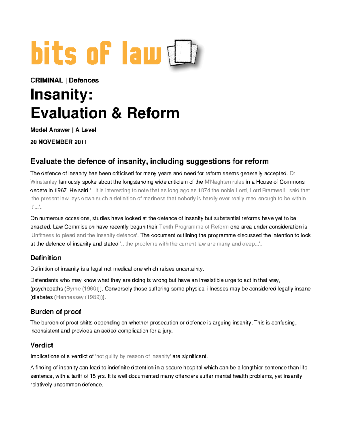 Insanity-evaluation-reform - bits of law CRIMINAL | Defences Insanity ...