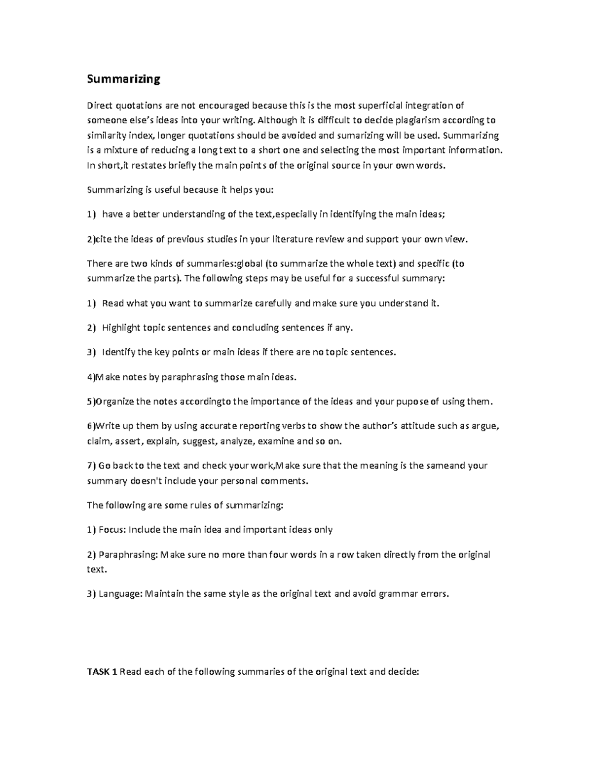 Summarizing - How to write a summary - Summarizing Direct quotations ...