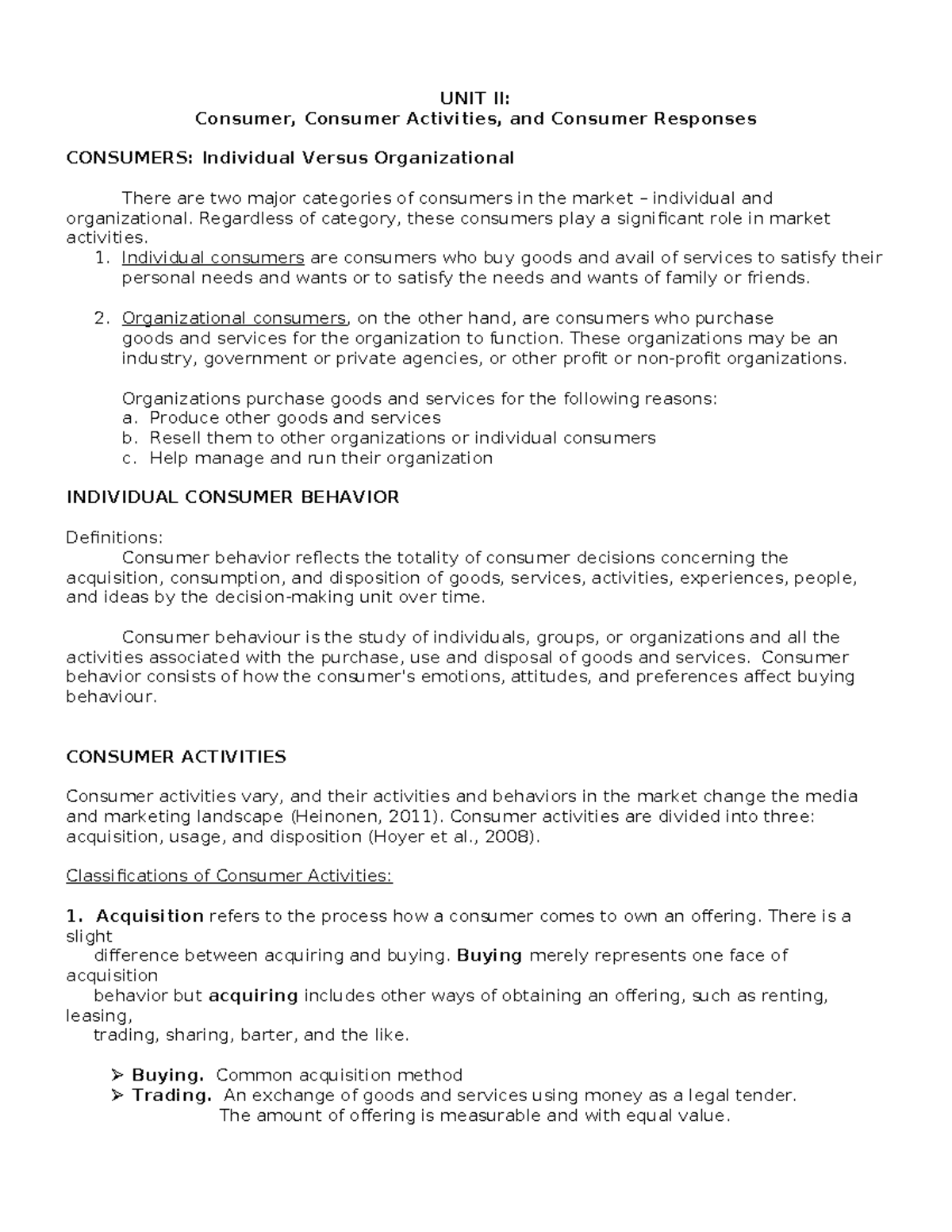 UNIT II TLE HE 112 - UNIT II: Consumer, Consumer Activities, and ...