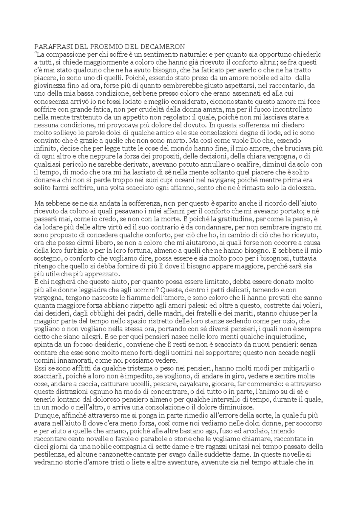 Parafrasi DEL Proemio DEL Decameron - PARAFRASI DEL PROEMIO DEL ...