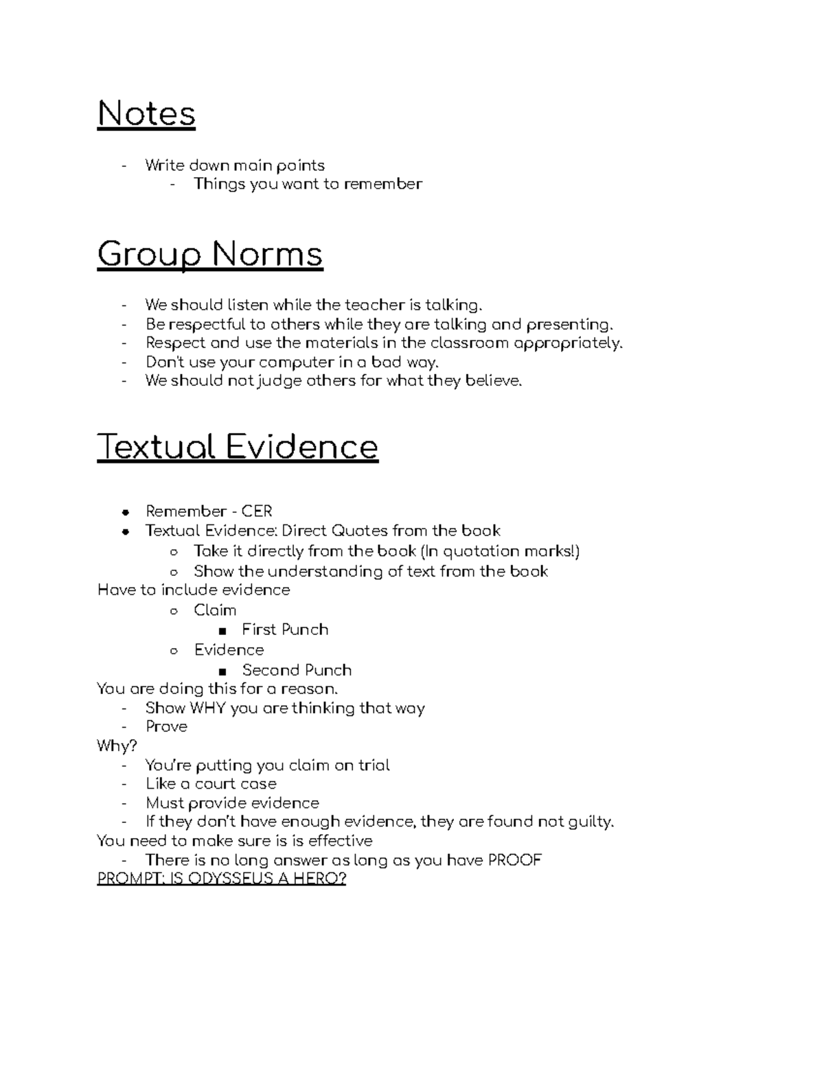 English Notes - Notes Write down main points Things you want to ...