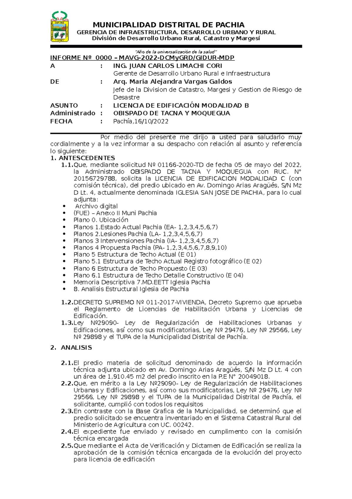 Inf 000-2020 Licencia DE Edificacion Iglesia Pachia probacion ...