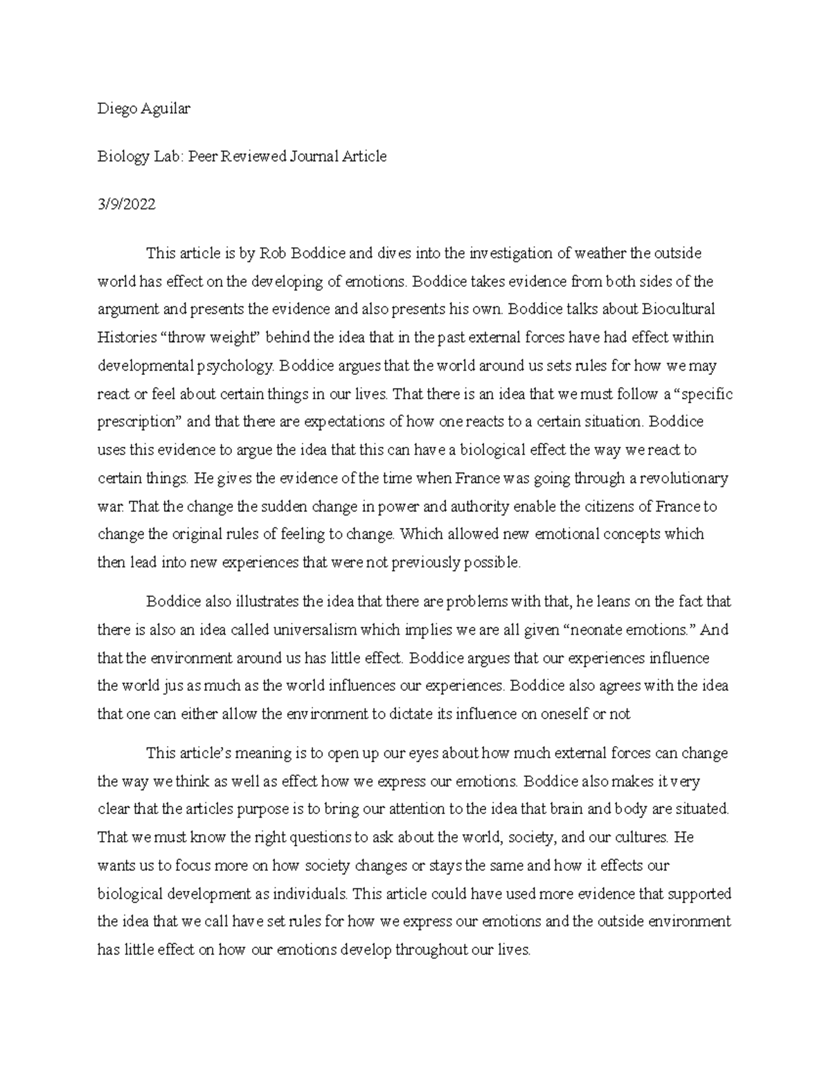 Bio Article Review - Business Major Work - Diego Aguilar Biology Lab ...