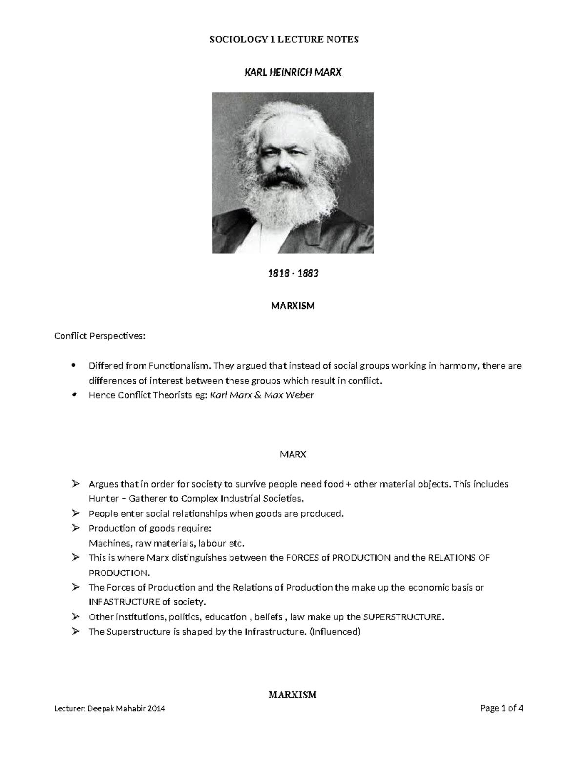 Marx-Stratification - Prep Notes - KARL HEINRICH MARX 1818 - 1883 ...