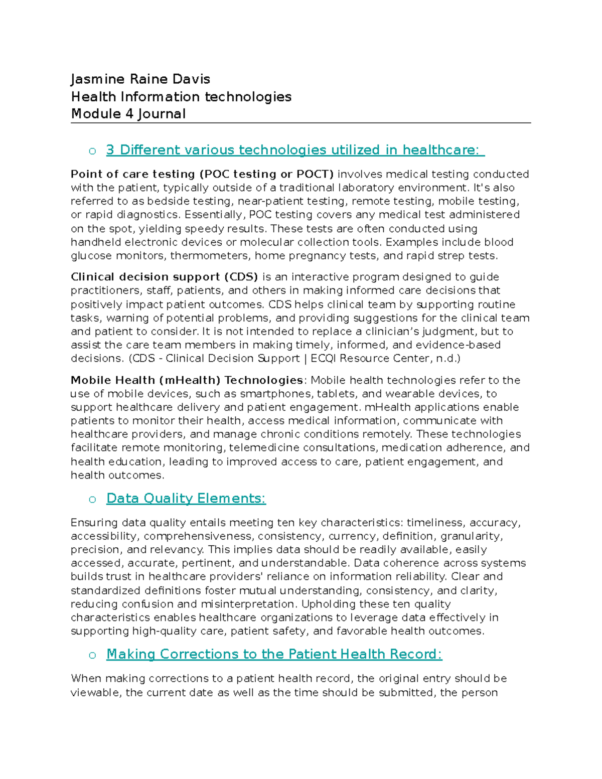 Module 4 Journal Entry - Jasmine Raine Davis Health Information ...