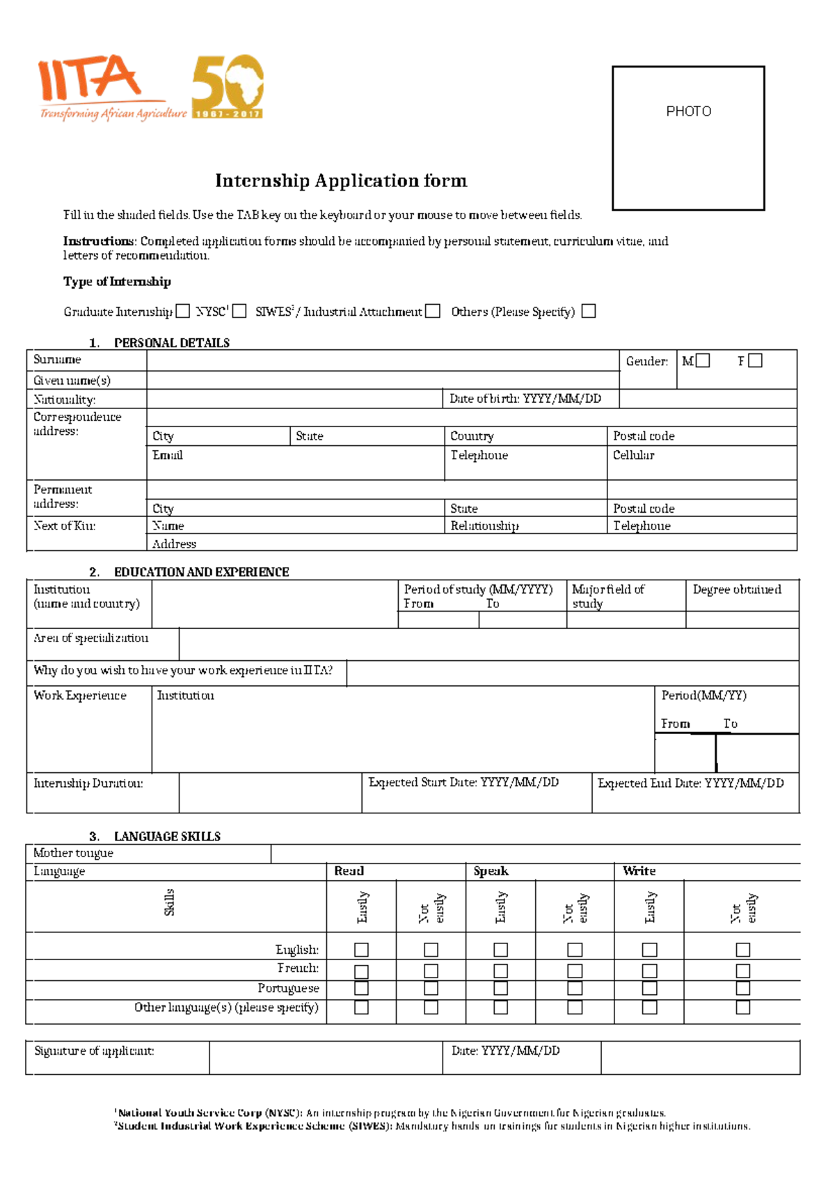 Internship Form - NOTES - Internship Application form Fill in the ...